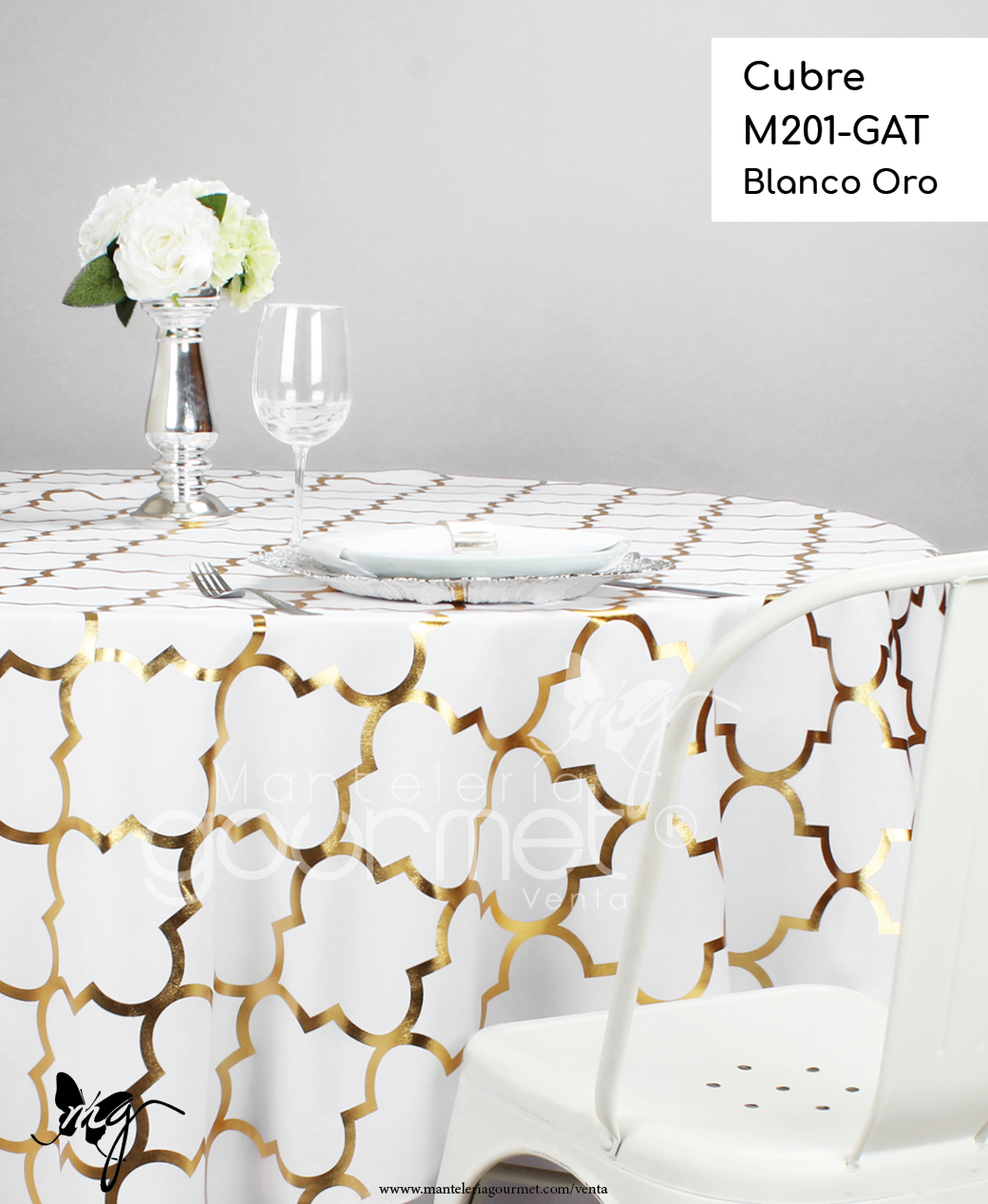 Cubre M201-GAT Blanco/Oro – Mantelería Gourmet®