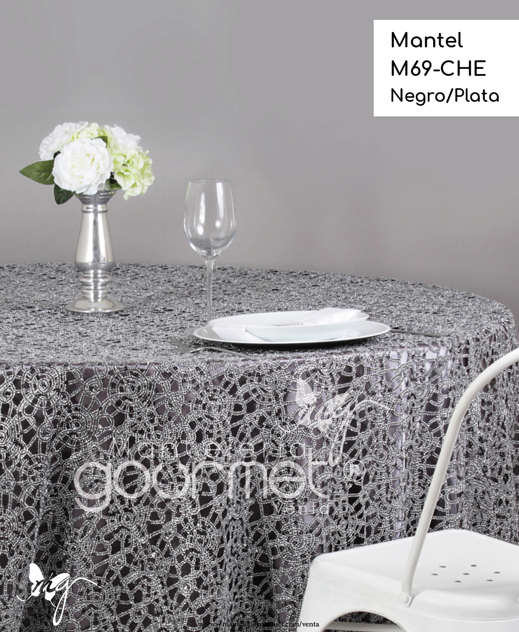 Mantel M69-CHE Negro/Plata – Mantelería Gourmet®