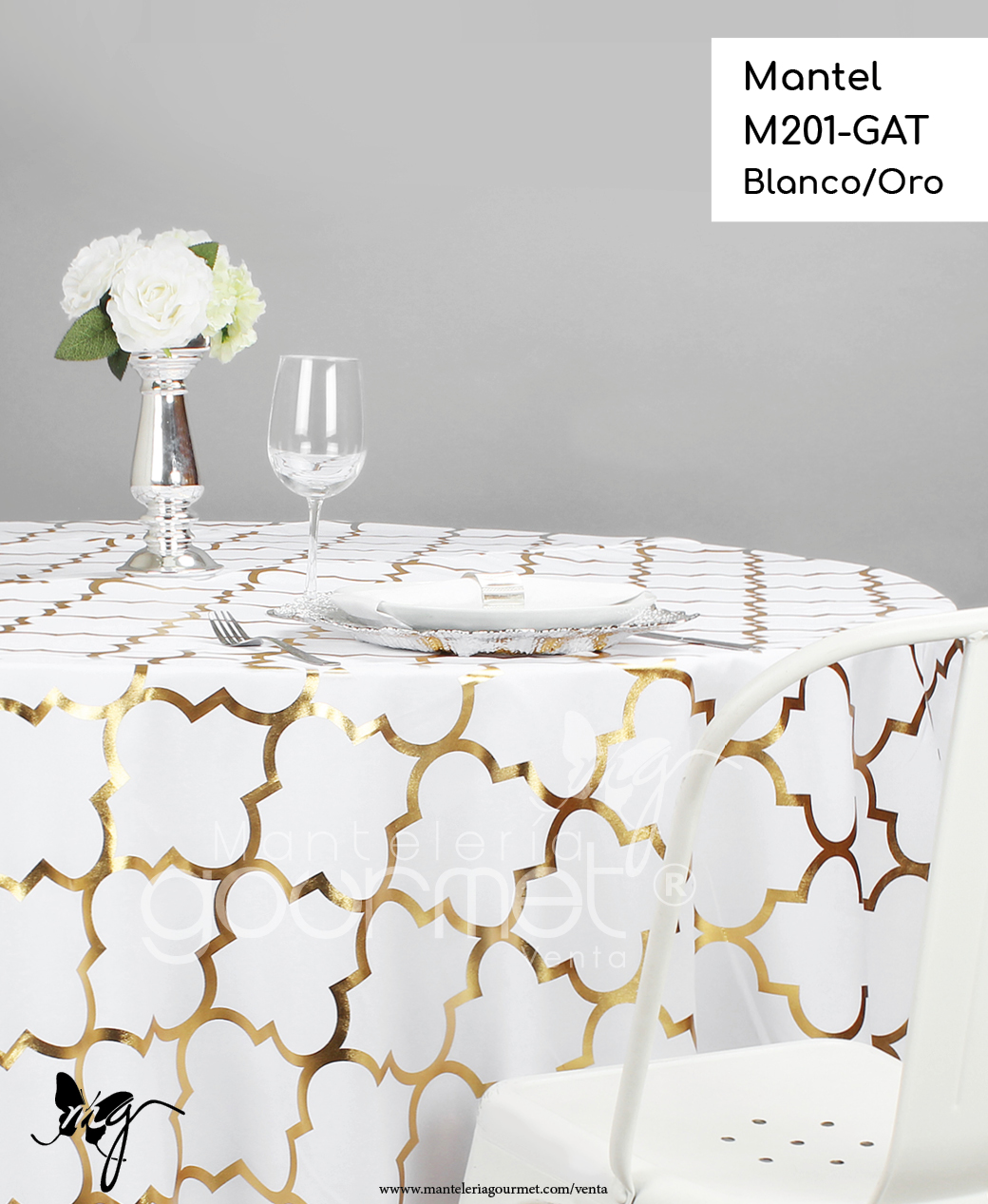 Mantel M201-GAT Blanco/Oro – Mantelería Gourmet®