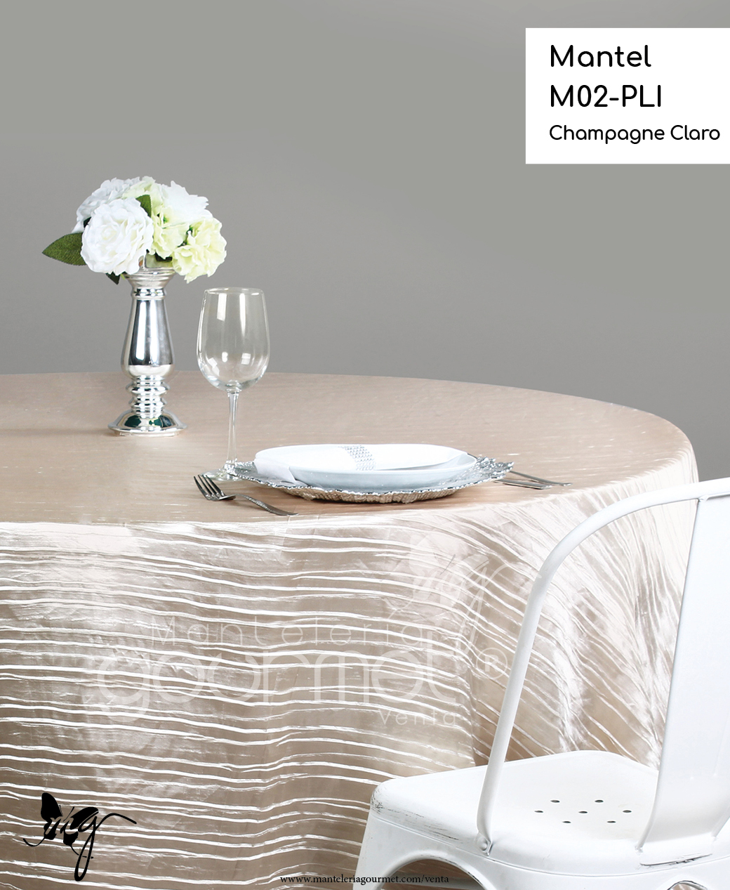 Mantel M02-PLI Champagne Claro – Mantelería Gourmet®