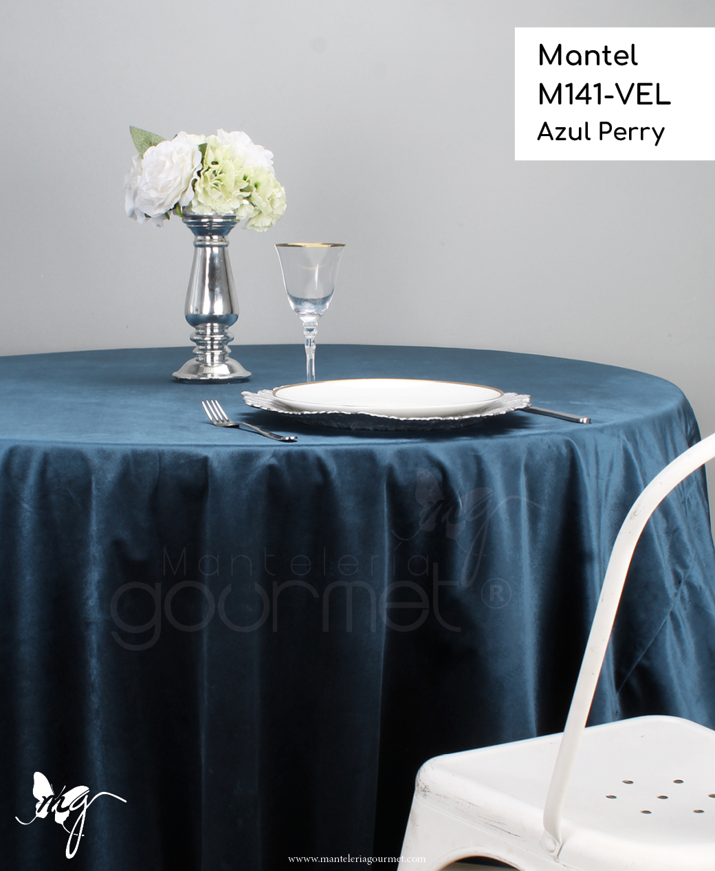 Mantel M141-VEL Azul Perry – Mantelería Gourmet®